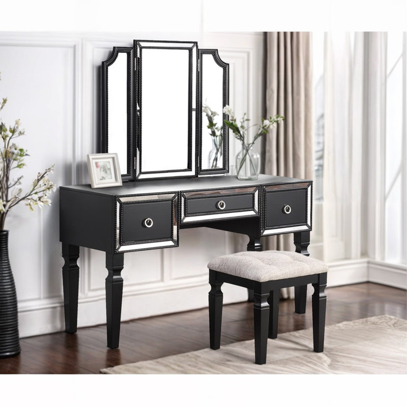 Willa Arlo Interiors Nordheim Vanity Set with Stool and Mirror Reviews Wayfair